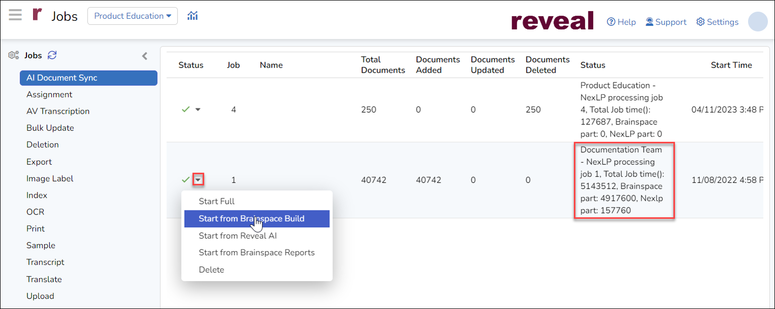 Jobs Management Screen